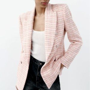Zara | Jackets & Coats | Zara New Woman Double Breasted Textured Weave ...